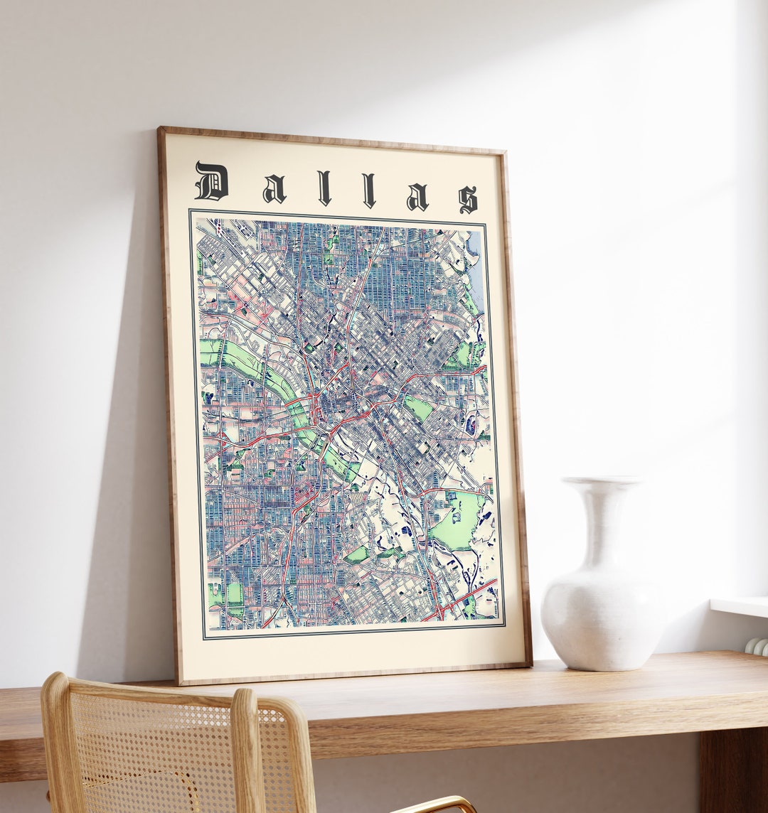Dallas Map Print, Classic Map of Dallas, Dallas Texas Print, Dallas TX ...