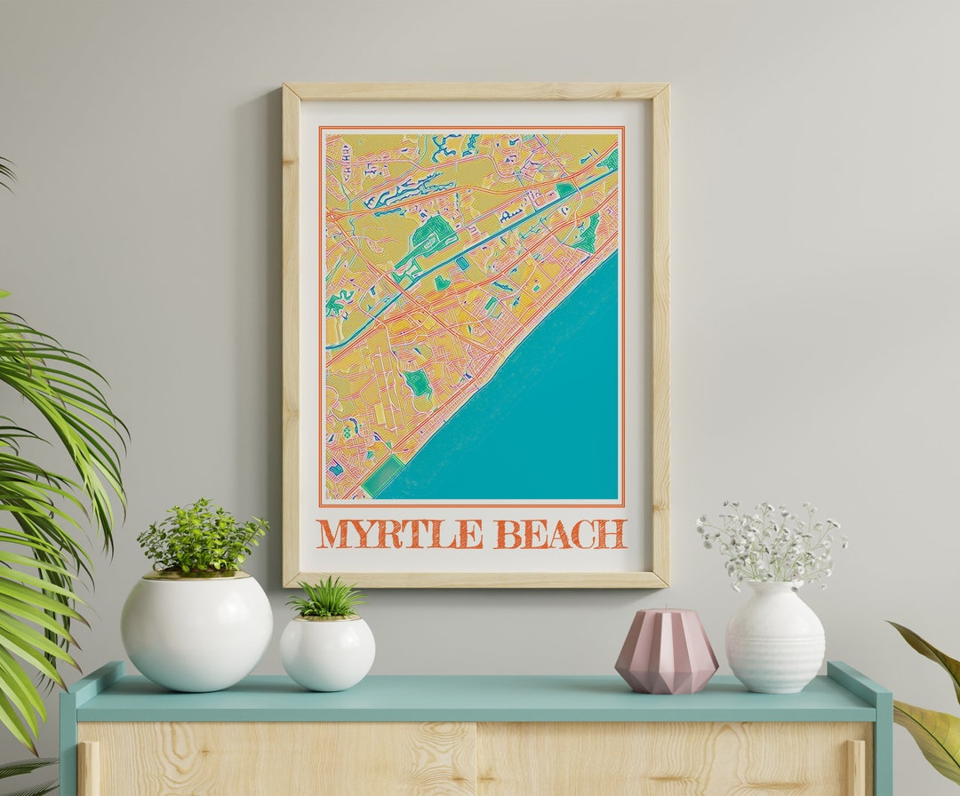 Watercolor Myrtle Beach Map Poster of Myrtle Beach Wall Art of South ...