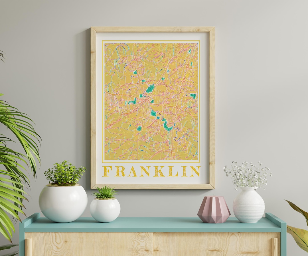 Watercolor Franklin Tennessee Map Poster of Franklin Map of Franklin ...