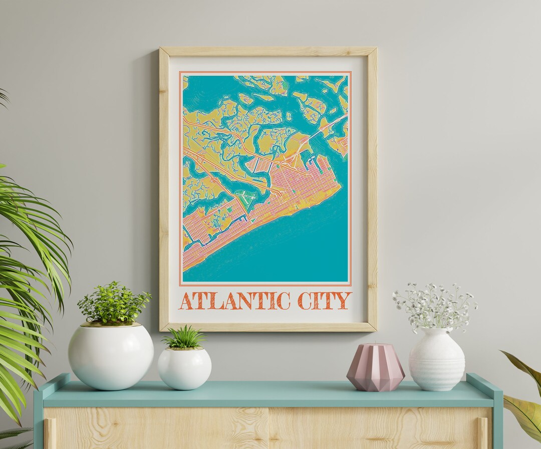 Watercolor Atlantic City Map Poster of Atlantic City New Jersey Map of ...
