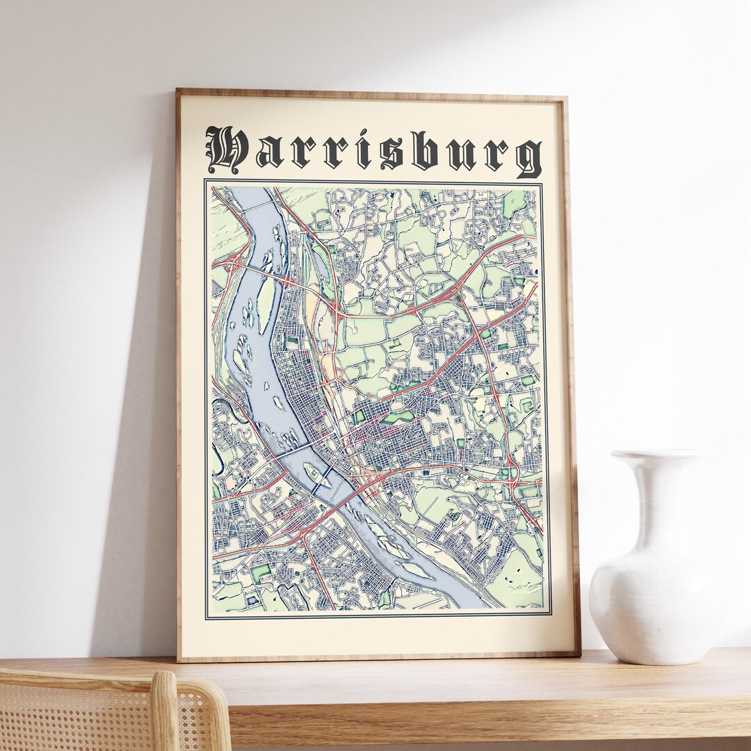 Classic Harrisburg Map Poster of Harrisburg Pennsylvania Print of ...