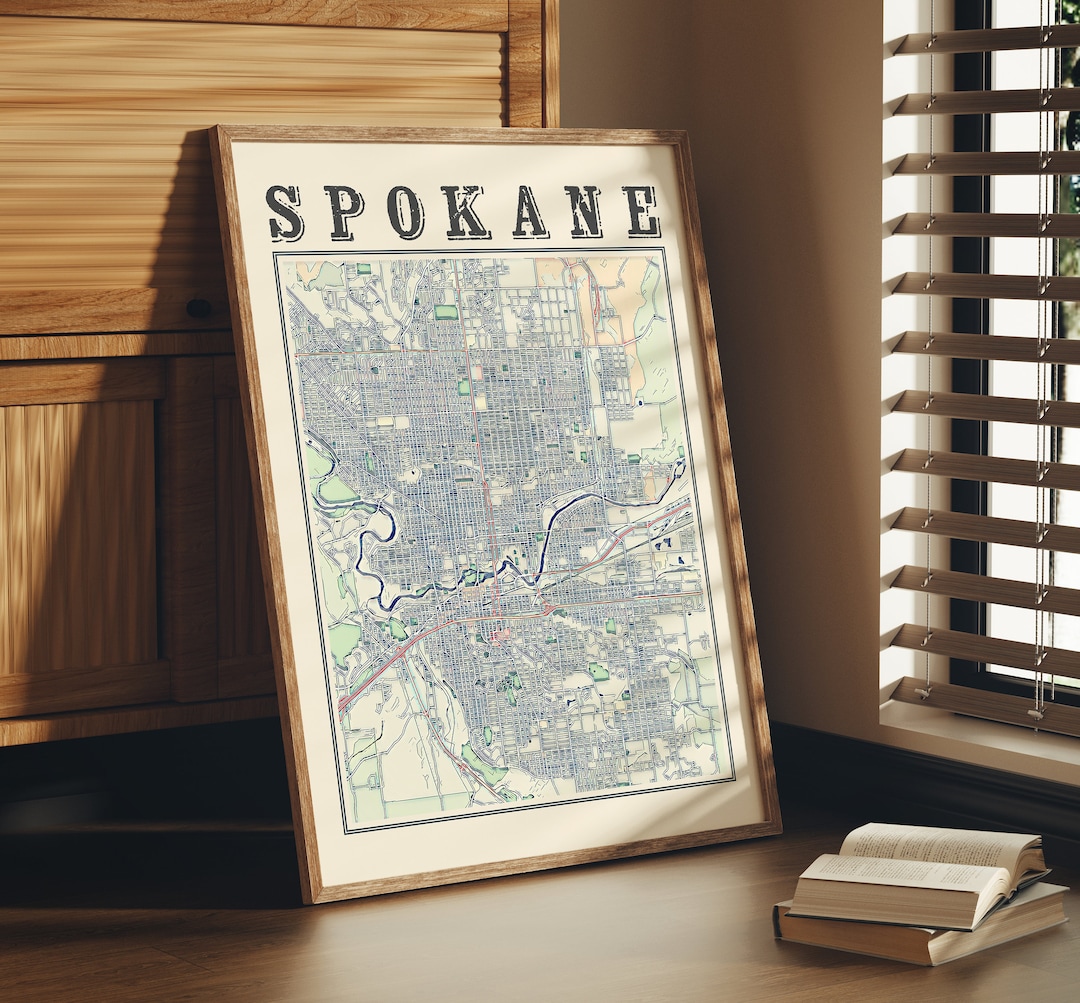 Antique Spokane Map Poster of Spokane Washington Classic Map of Spokane ...