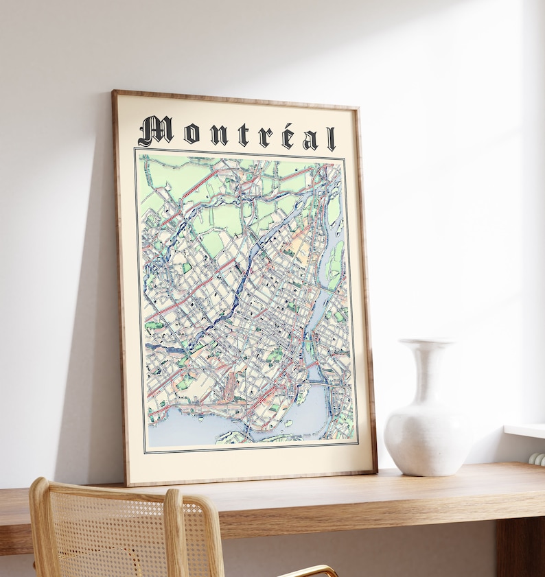 Montreal Map Poster, Classic Map of Montreal, Vintage Montreal Quebec ...