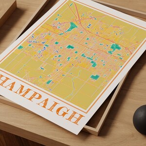 Watercolor Champaign Illinois Map Poster of Champaign Map of Champaign ...