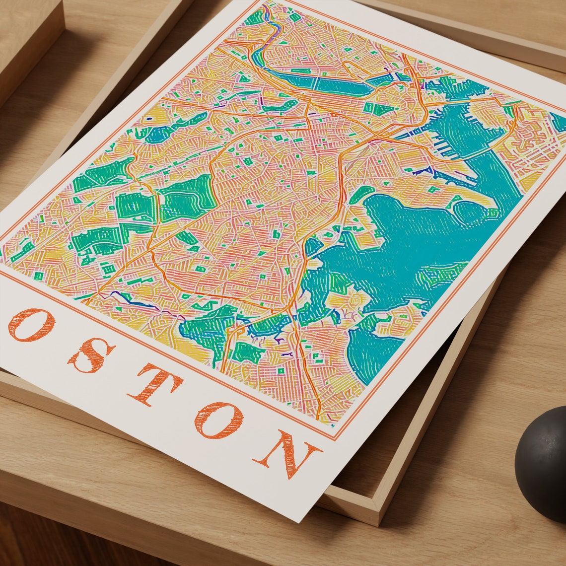 Watercolor Boston Map Poster of Boston Wall Art of Massachusetts Map of ...