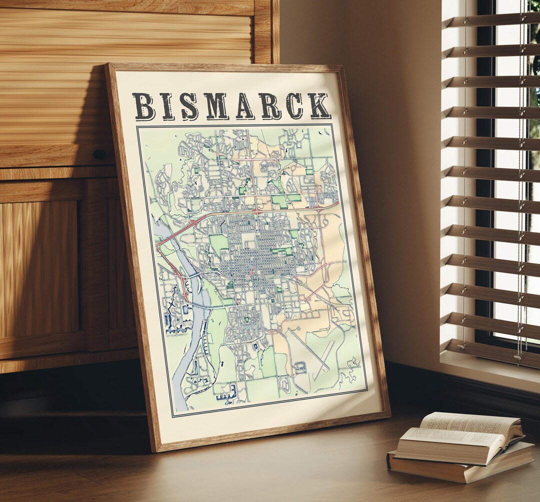 Antique Bismarck Map Poster of Bismarck North Dakota Wall Art of ...