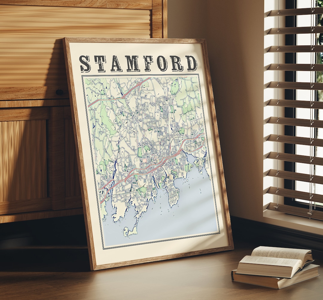Antique Stamford Connecticut Map Poster of Stamford Vintage Home Décor ...