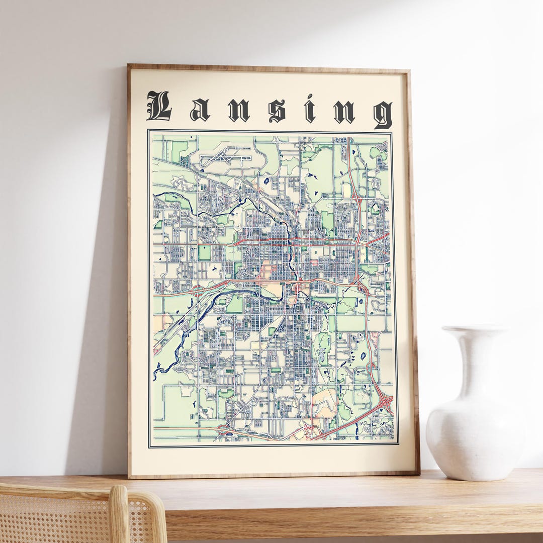Vintage Lansing Michigan Map Poster: Classic City Art Print - Etsy