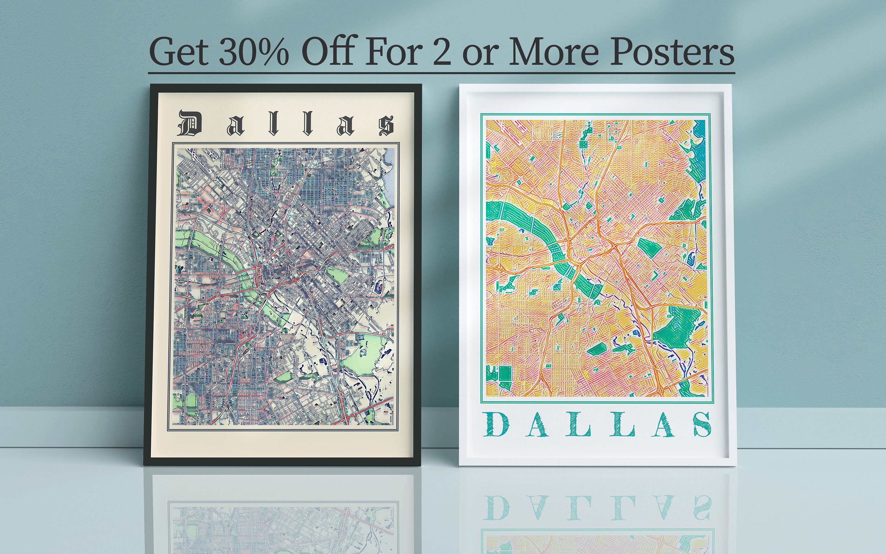 Dallas Map Print, Classic Map of Dallas, Dallas Texas Print, Dallas TX ...