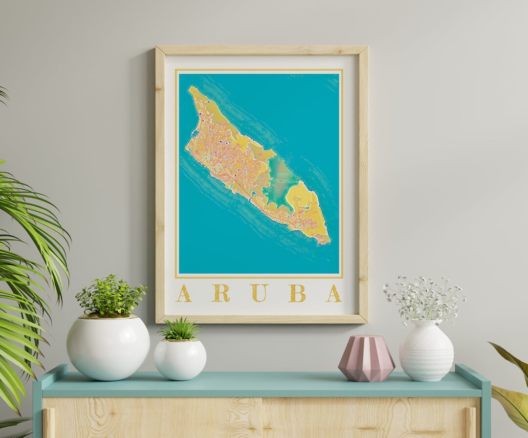 Watercolor Aruba Map Print: Oranjestad Wall Art Souvenir - Etsy