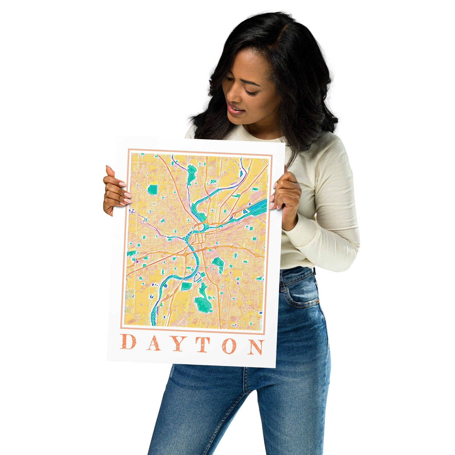 Watercolor Dayton Map Poster of Dayton Wall Art of Ohio Map of Dayton ...
