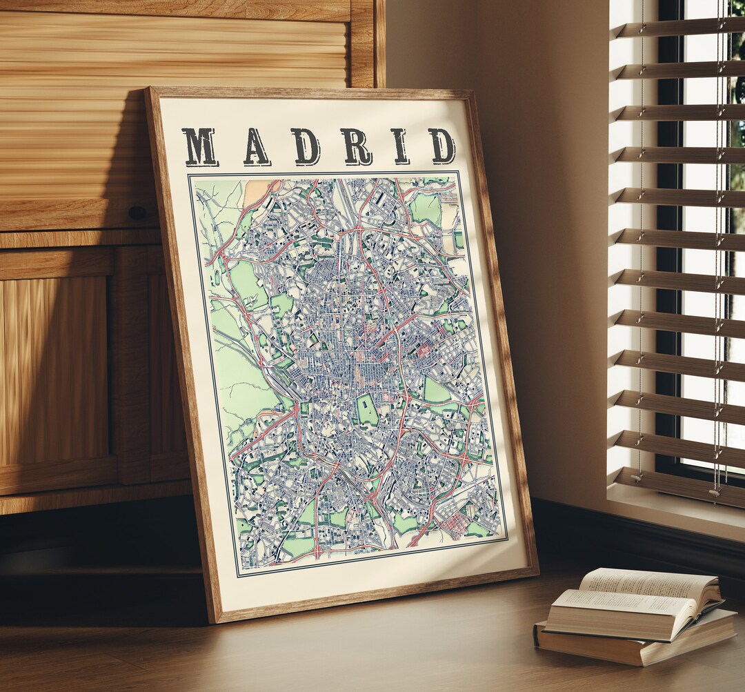 Antique Madrid Map Poster of Madrid Spain Classic Map of Madrid Print ...