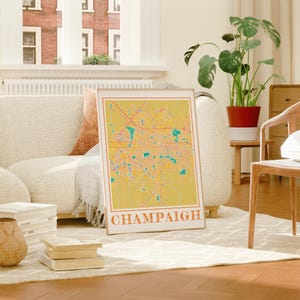 Watercolor Champaign Illinois Map Poster of Champaign Map of Champaign ...