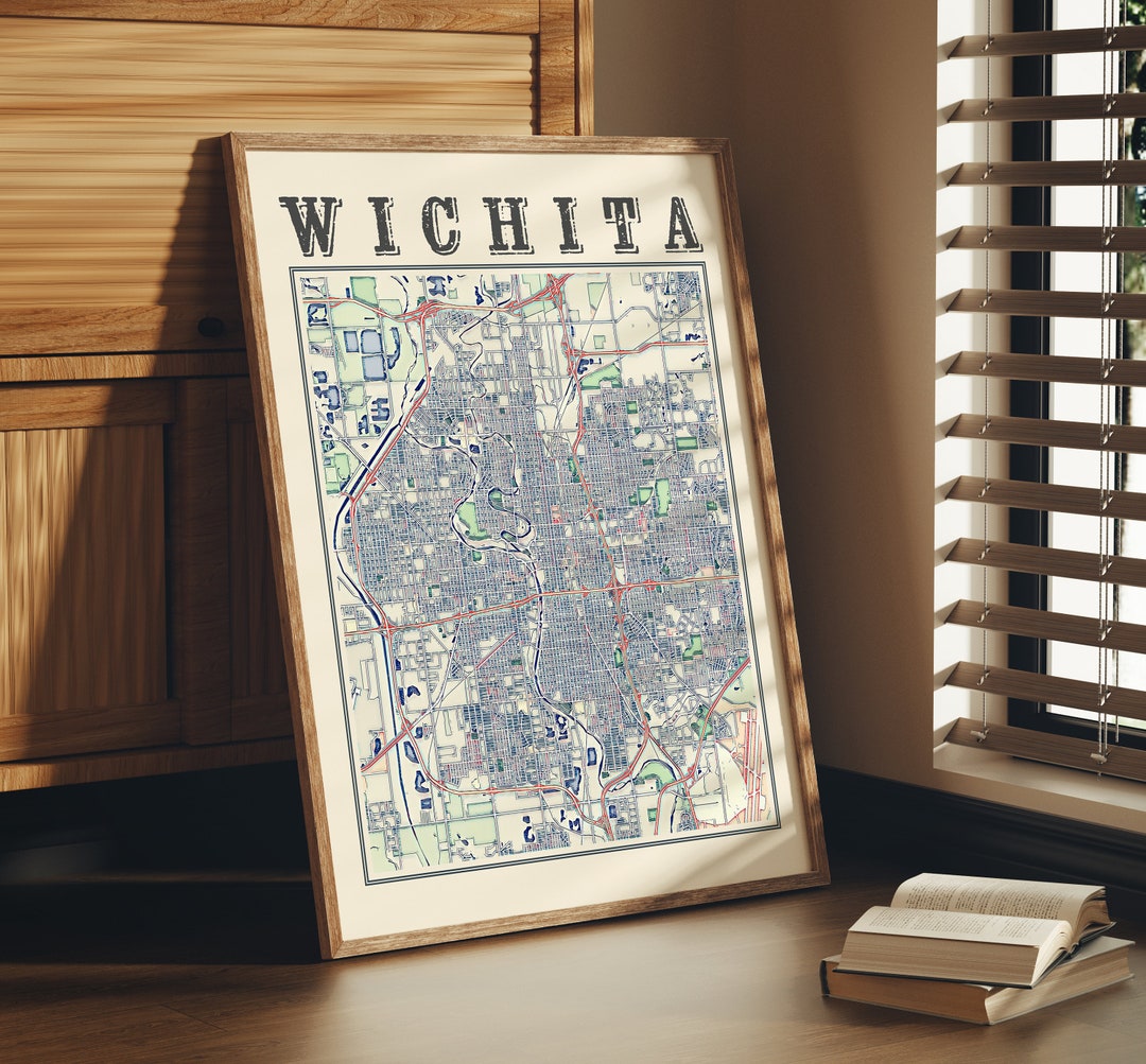 Antique Wichita Map Poster of Wichita Kansas Classic Map of Wichita ...