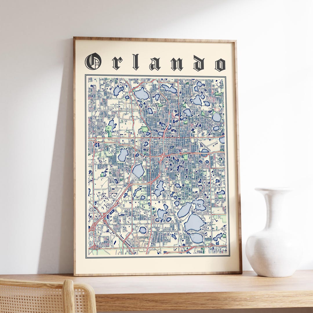 Vintage Orlando Map Poster of Orlando Florida Print of Orlando FL Map ...