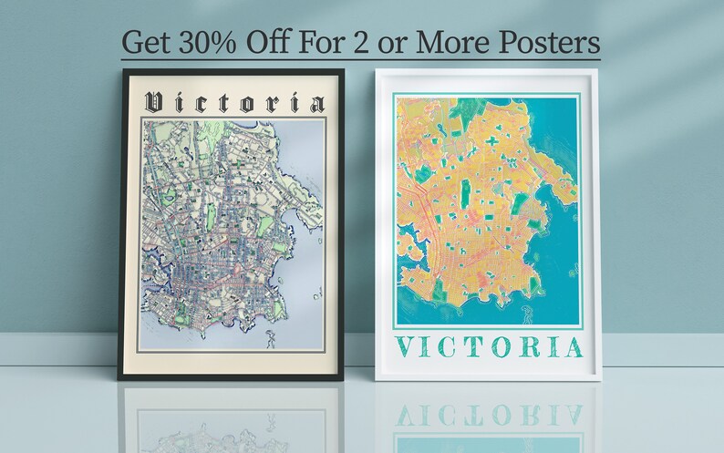 Victoria Map Poster Classic Map of Victoria Victoria British - Etsy