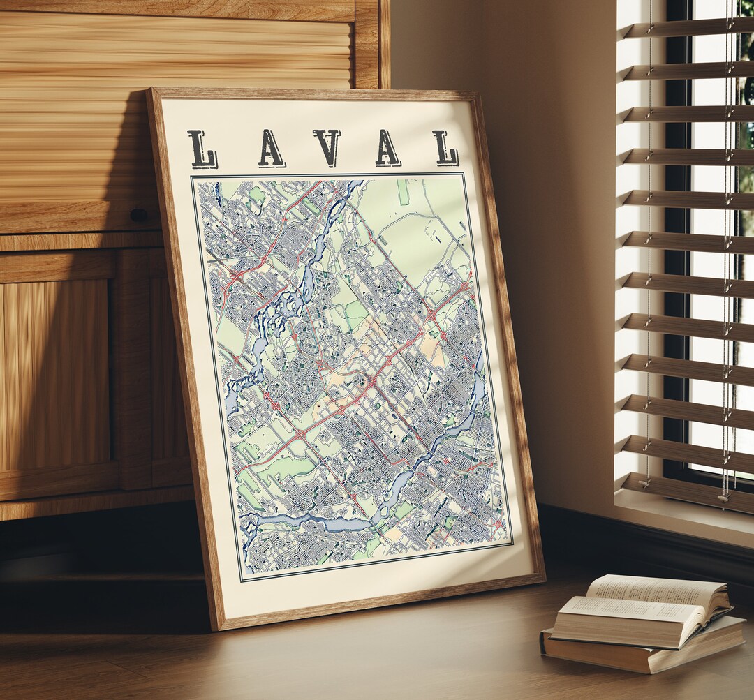 Antique Laval Quebec Map Poster of Laval Quebec Canada Home Décor of ...