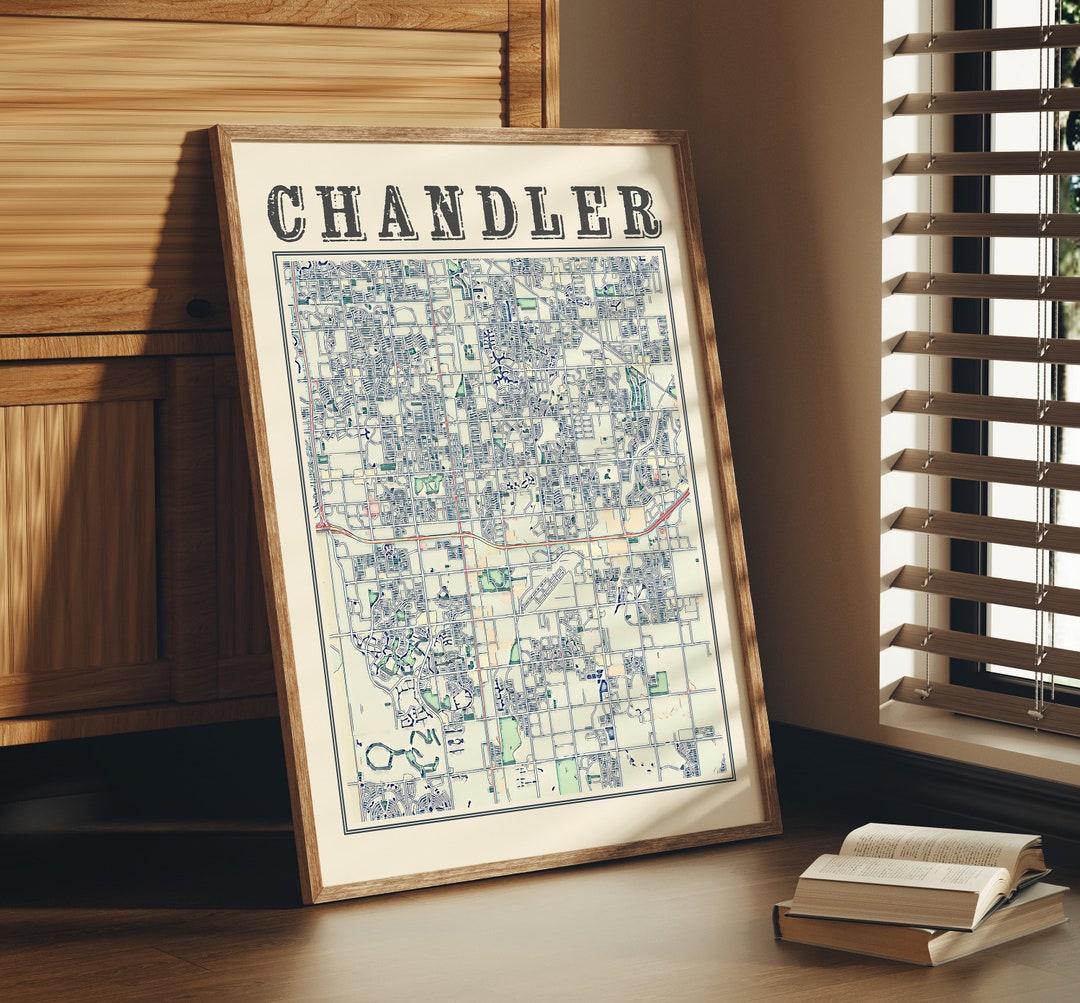 Antique Chandler Map Poster of Chandler Arizona Wall Art of Chandler AZ ...