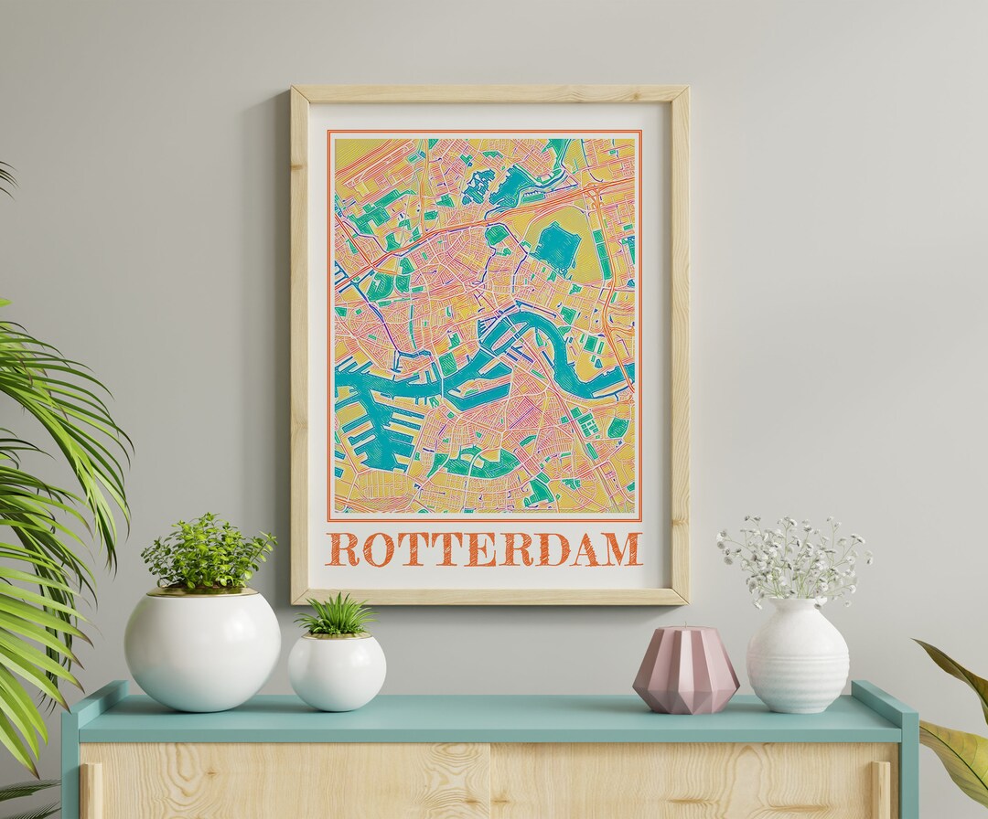 Watercolor Rotterdam Map Poster of Rotterdam Wall Art of Holland Map of ...