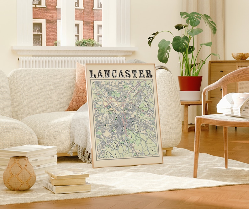 Antique Lancaster Map Art Print, Vintage Pennsylvania City Wall Decor ...