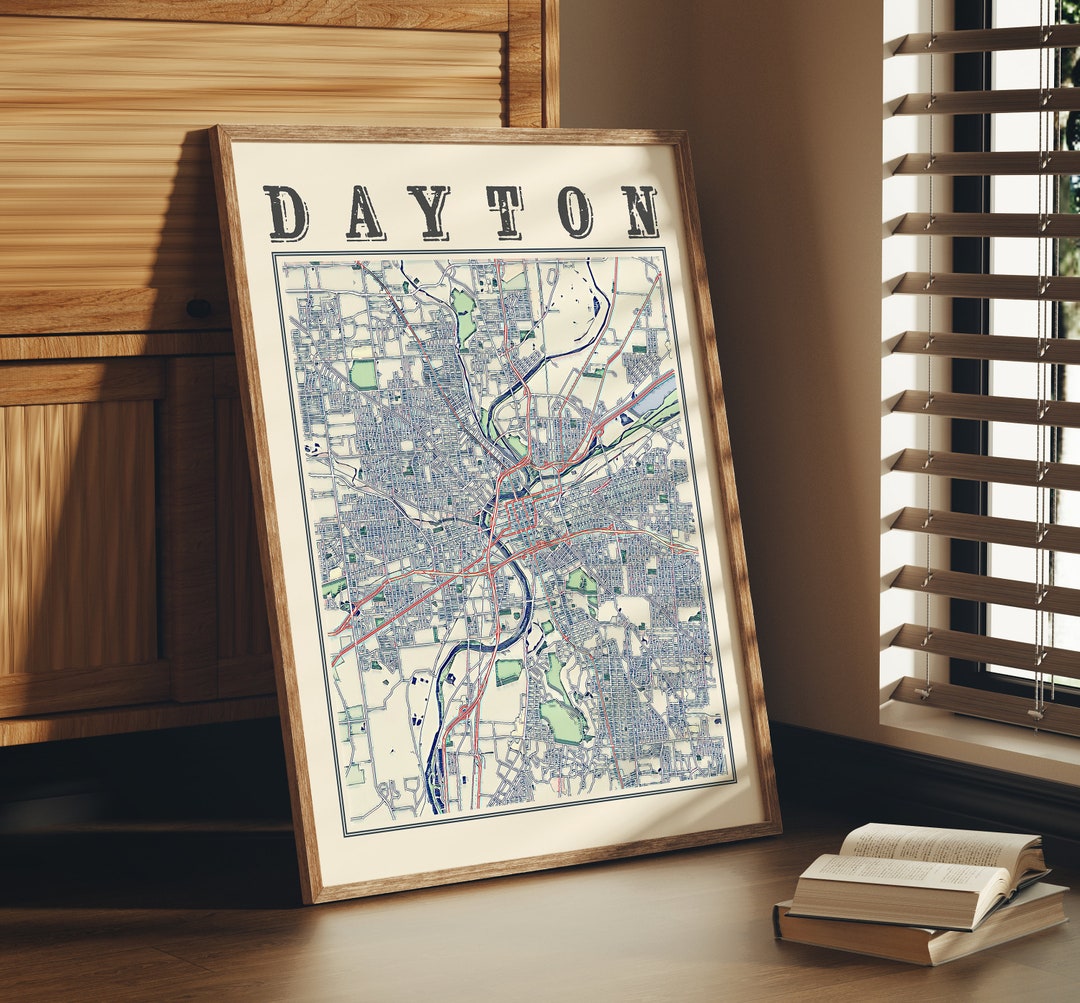 Antique Dayton Map Poster of Dayton Ohio Classic Map of Dayton Print of ...