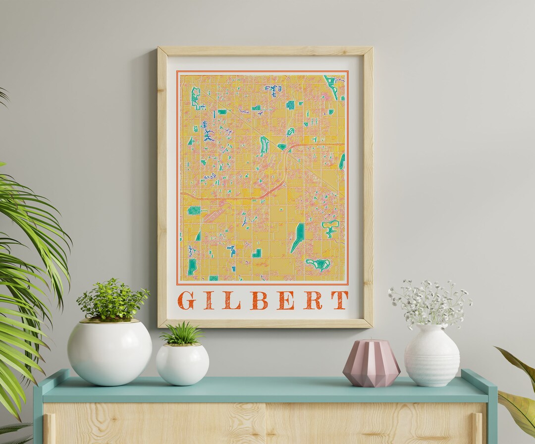 Watercolor Gilbert Map Poster of Gilbert Arizona Map of Gilbert Wall ...