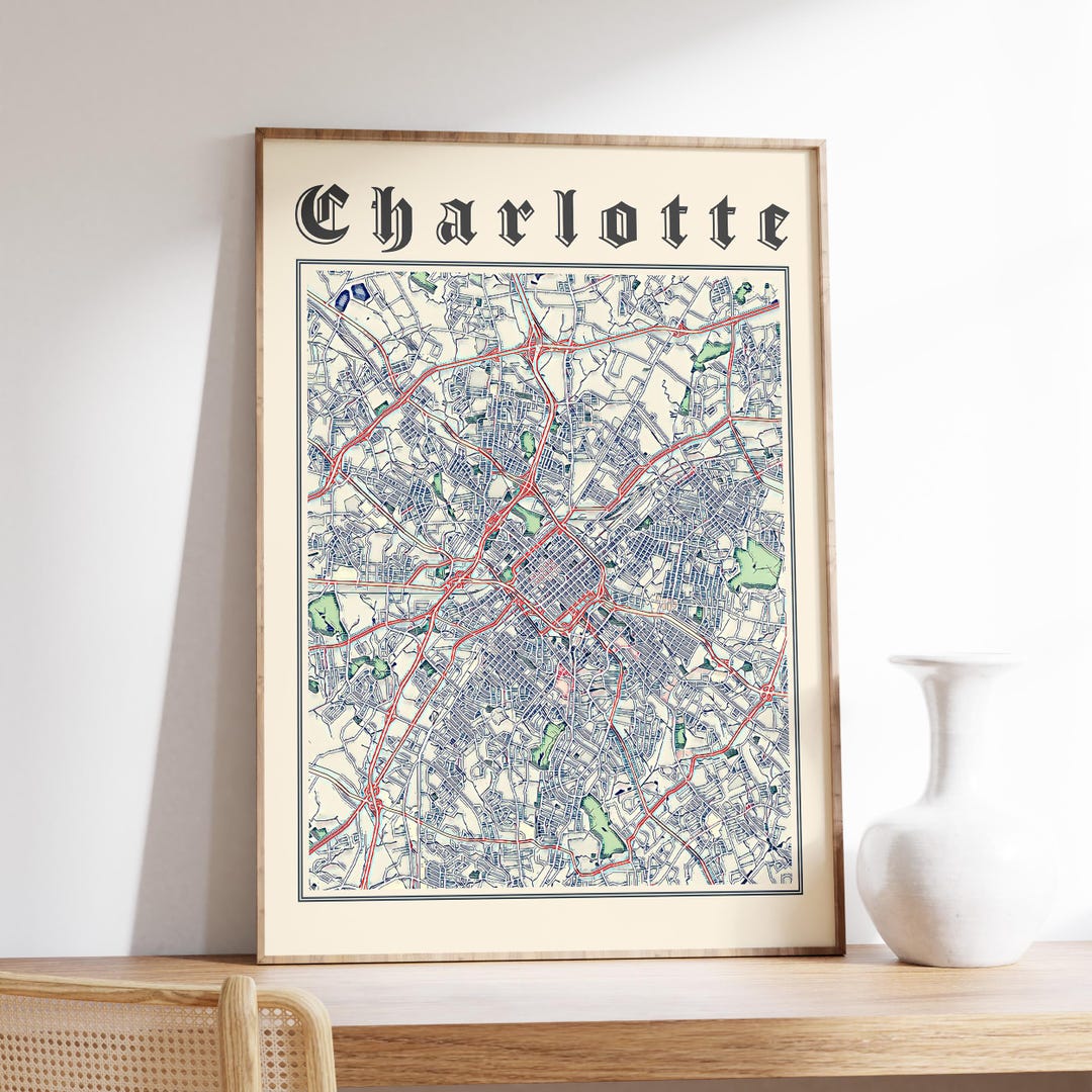 Charlotte Map Print, Classic Map of Charlotte, Charlotte Poster ...