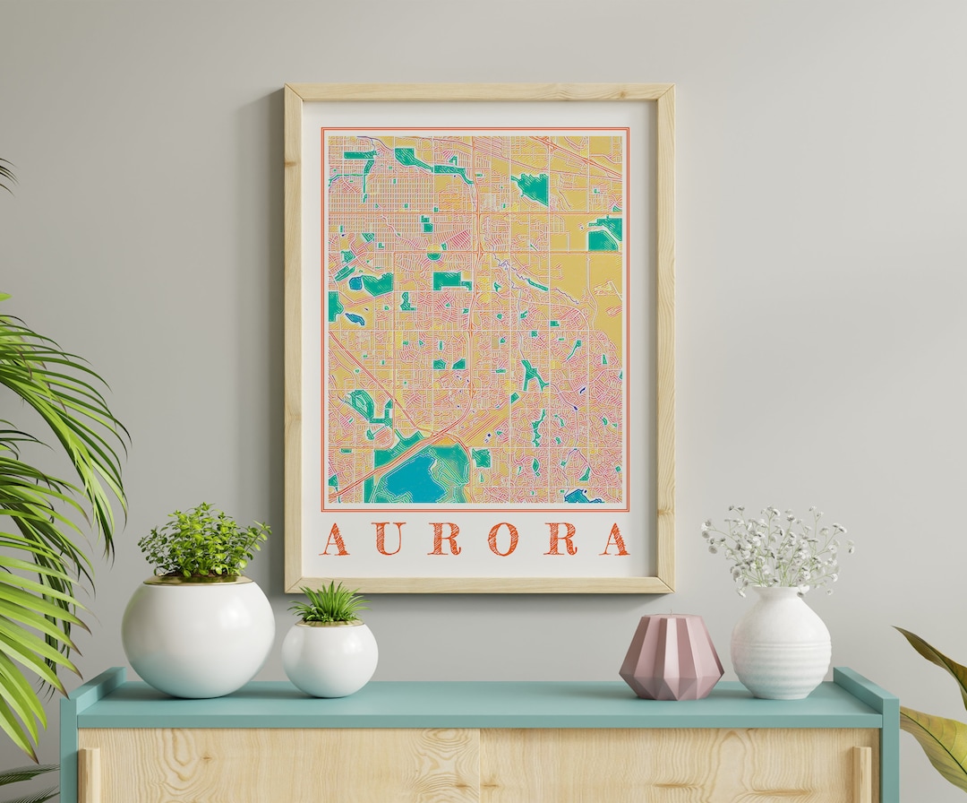 Watercolor Aurora Map Print of Aurora Colorado Painting Map of Aurora ...