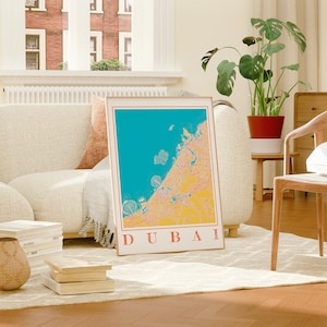 Watercolor Dubai Map Poster of Dubai UAE Map of Dubai Wall Art of ...