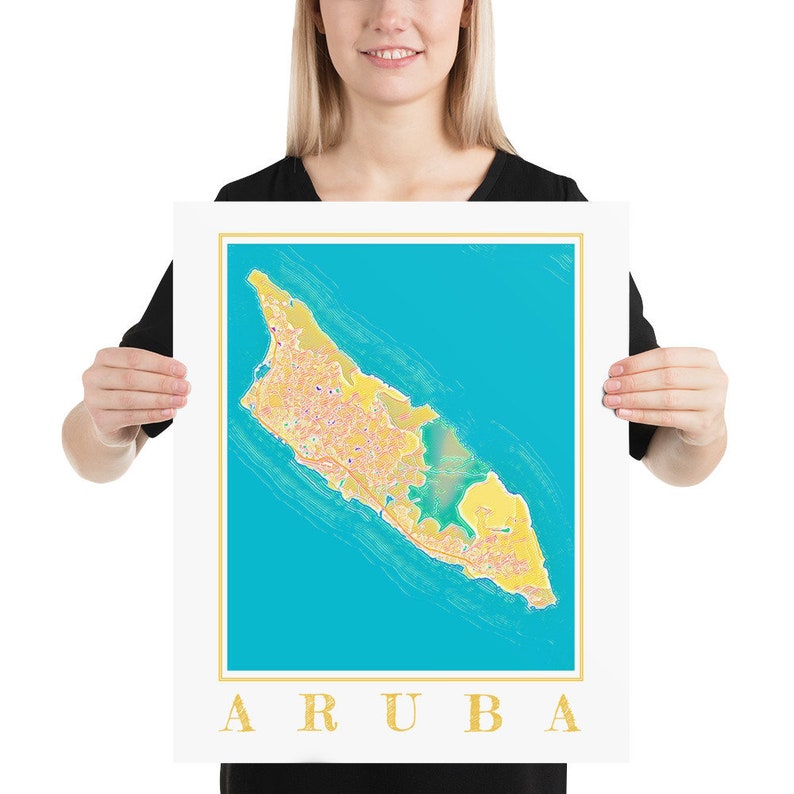 Watercolor Aruba Map Print: Oranjestad Wall Art Souvenir - Etsy