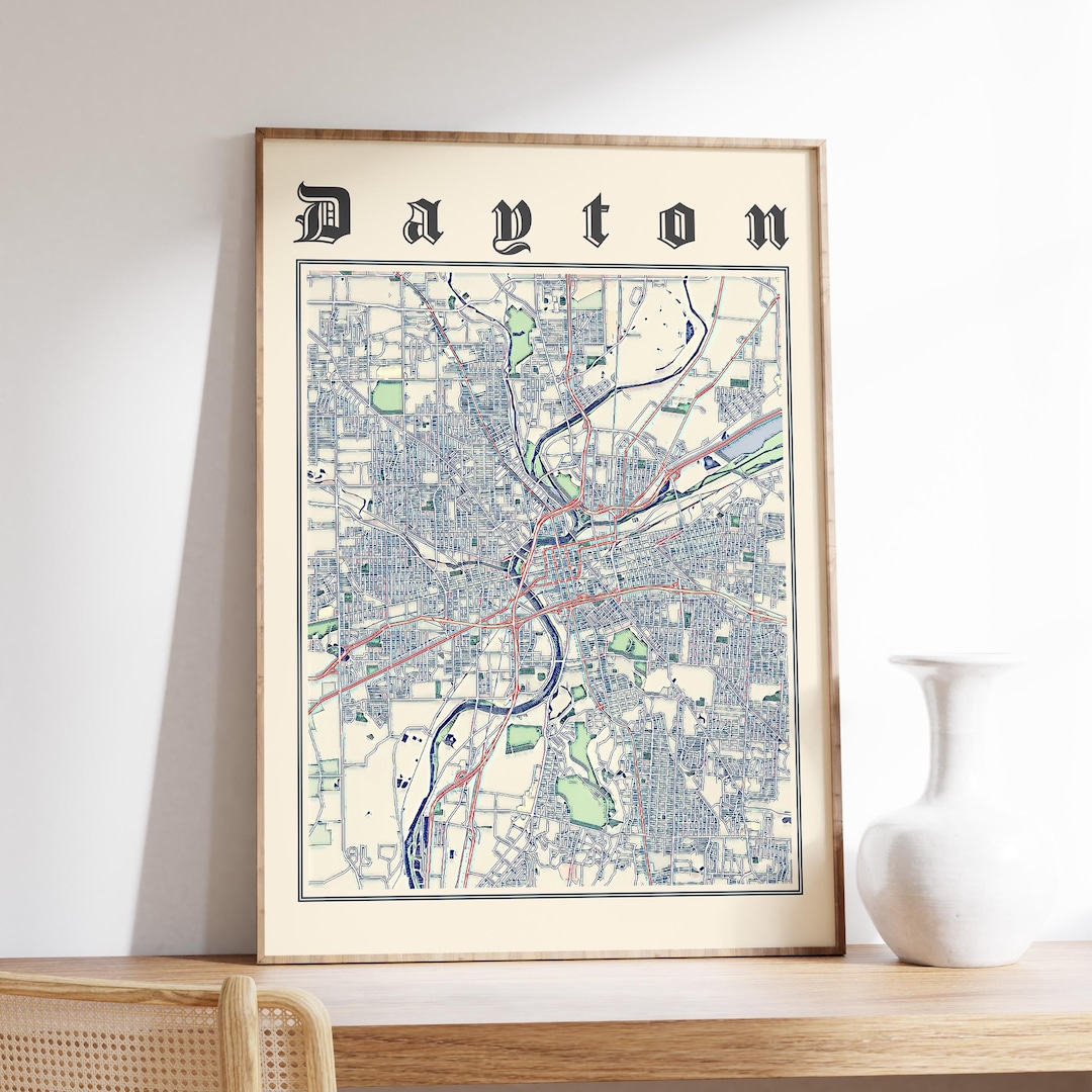 Classic Dayton Map Poster of Dayton Ohio Print of Dayton OH Map of ...
