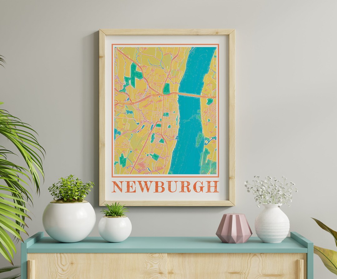 Watercolor Newburgh NY Map Poster of Newburgh New York Map of Newburgh ...