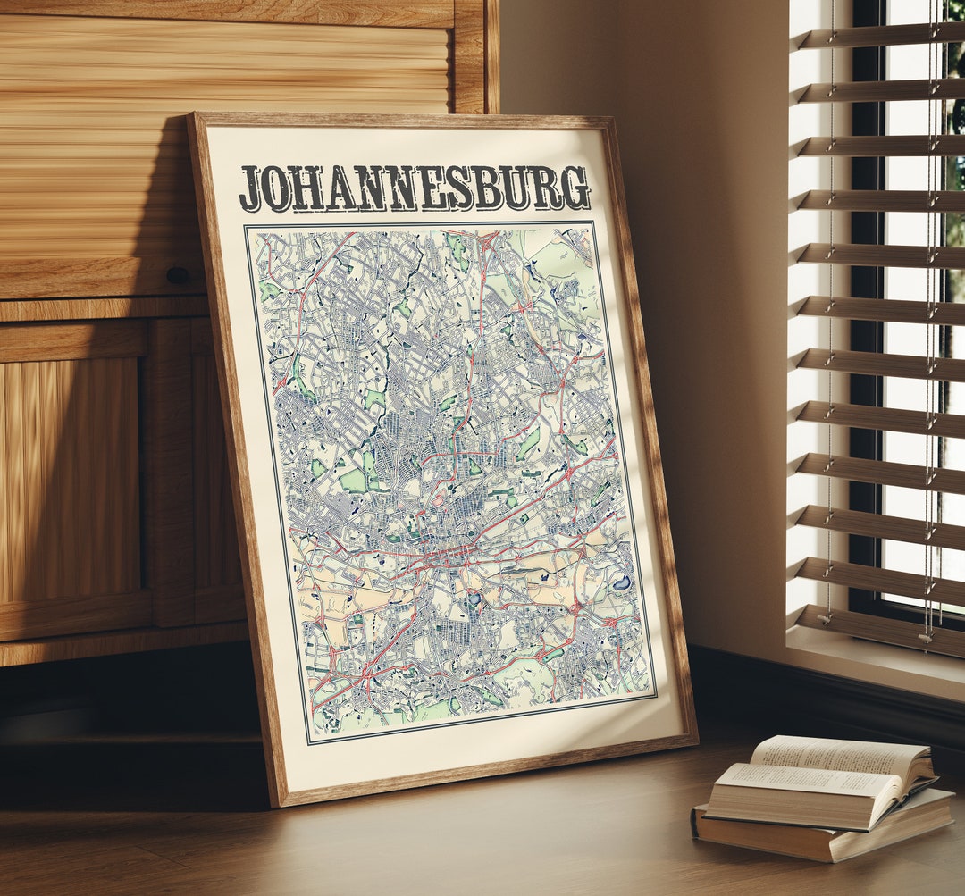 Antique Johannesburg Map Poster of Johannesburg South Africa Wall Art ...