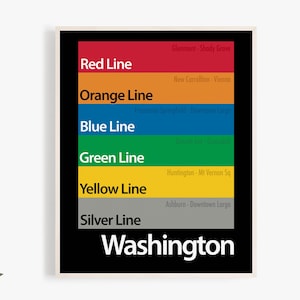 Washington Metro Poster | DC WMATA Metro Wall Art | WMATA Line Print ...