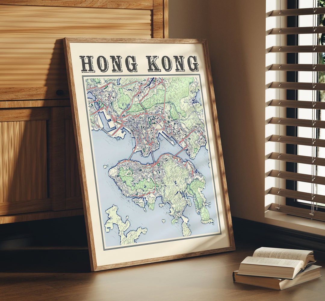 Antique Hong Kong Map Poster of Hong Kong 香港地圖 HK Classic Map of Hong ...