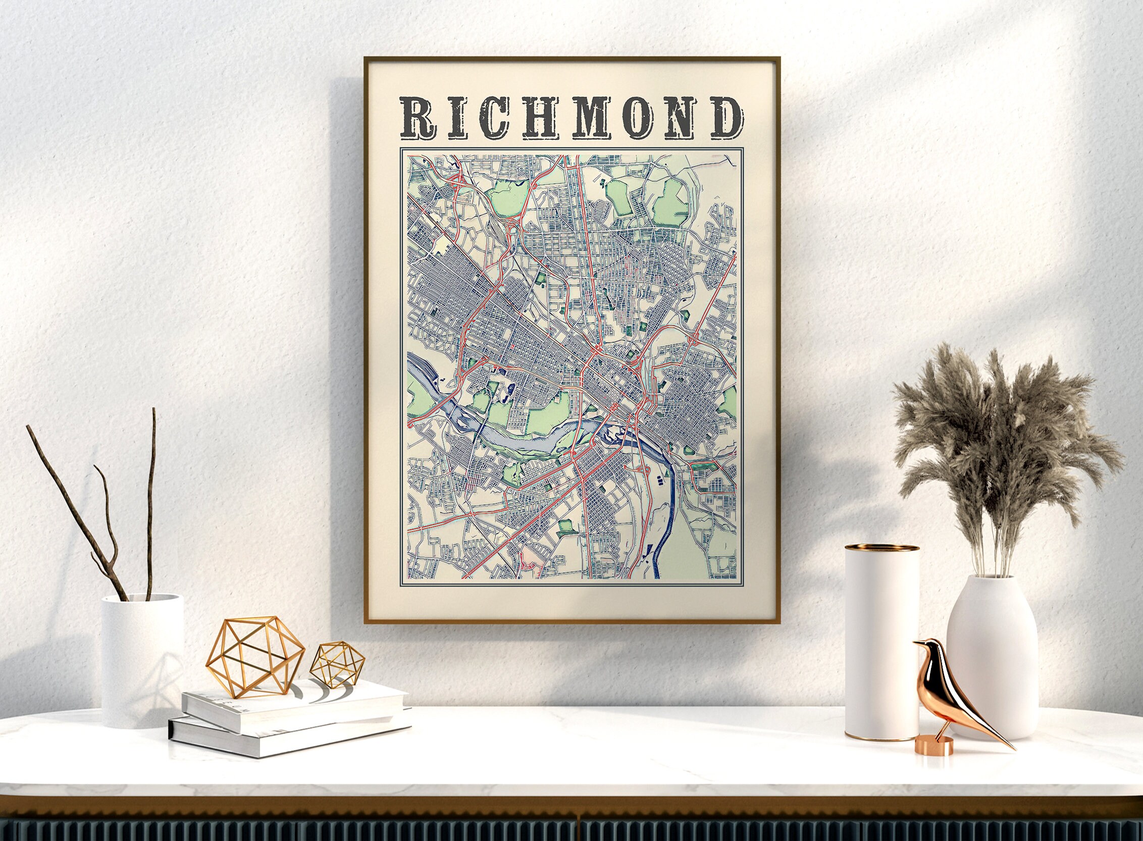Antique Richmond Map Poster of Richmond Virginia Classic Map - Etsy