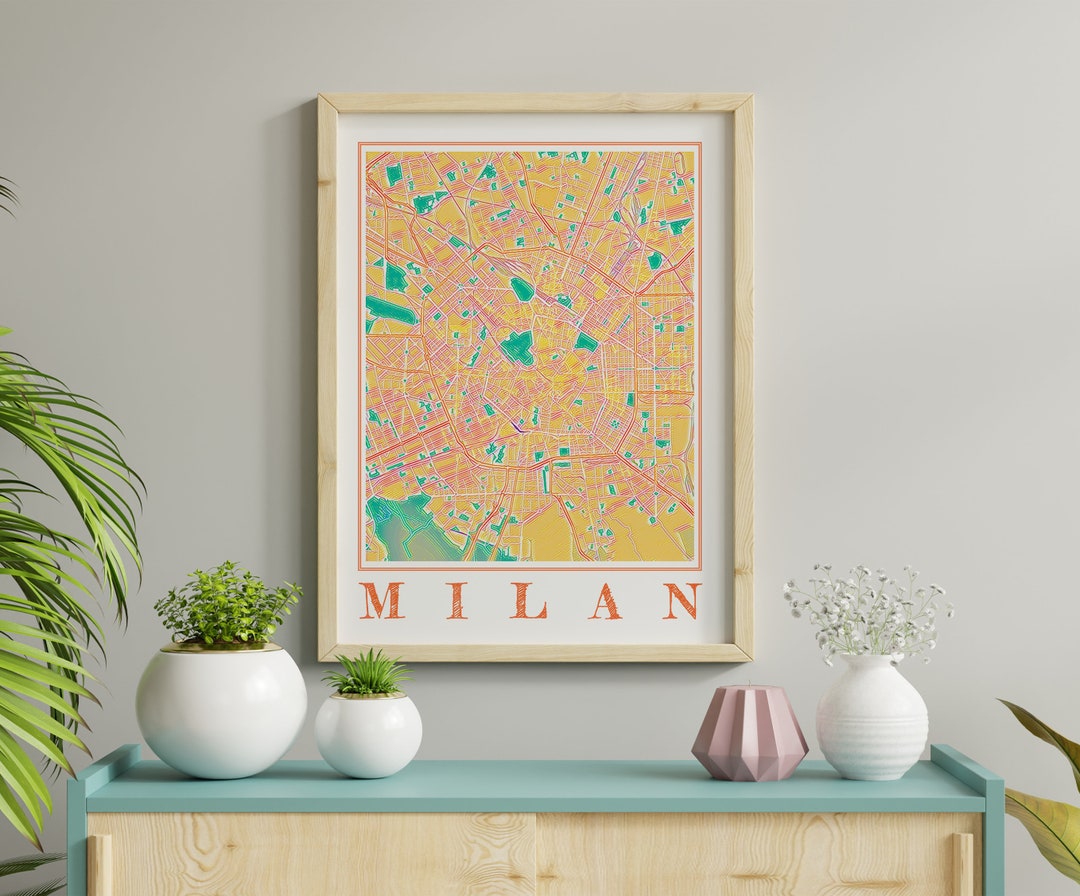 Watercolor Milan Map Poster of Italy Milan Map of Milan Wall Art of ...