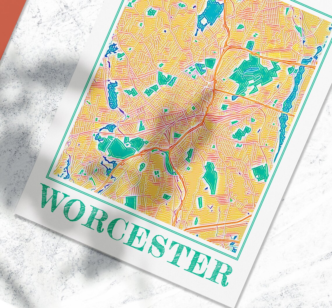 Watercolor Worcester Map Print of Worcester Massachusetts - Etsy