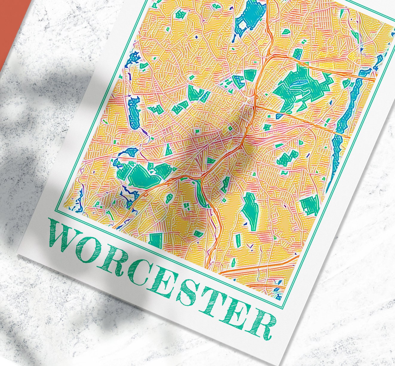 Watercolor Worcester Map Print of Worcester Massachusetts Painting Map ...