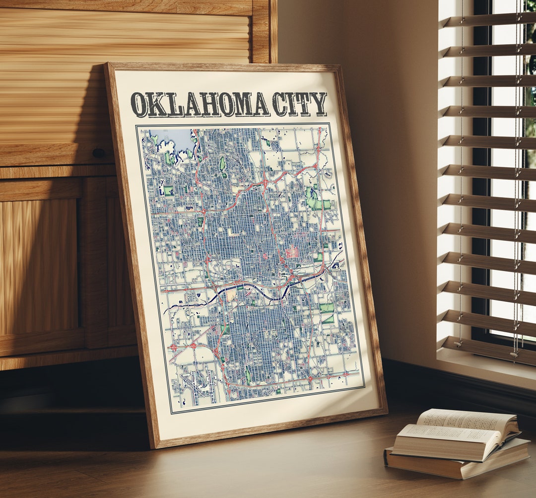 Antique Oklahoma City Map Poster of Oklahoma City Classic Map of ...