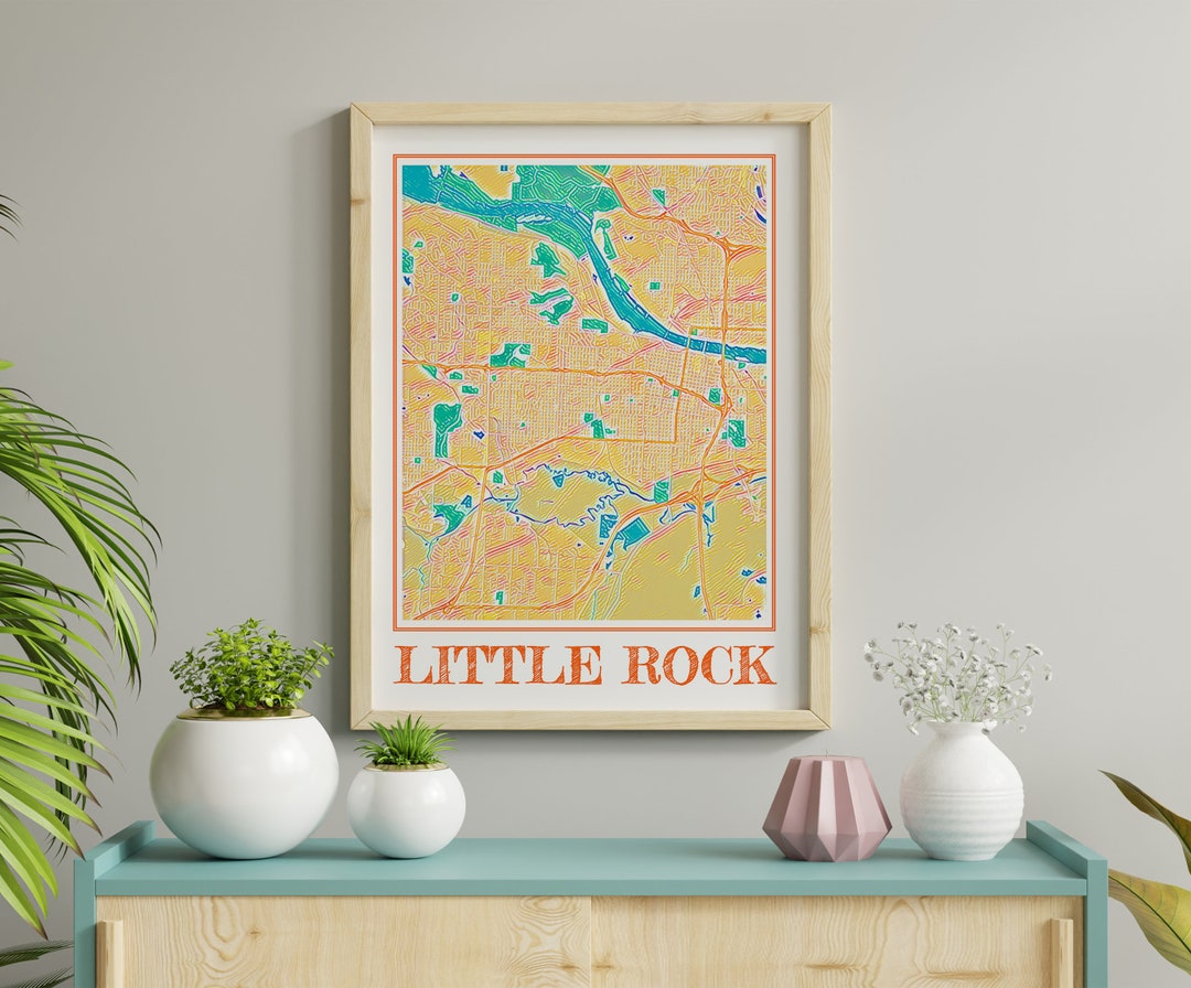 Watercolor Little Rock Map Poster of Little Rock Arkansas Map of Little ...