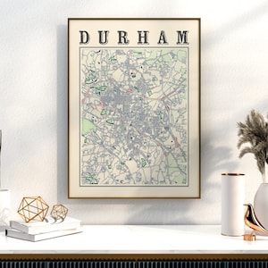 Antique Durham Map Poster of Durham North Carolina Classic Map of ...