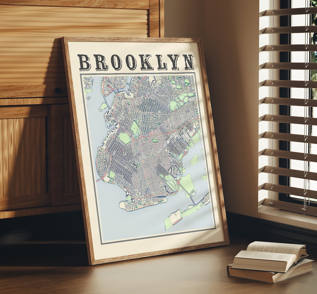 Antique Brooklyn Map Poster of Brooklyn New York Classic Map of Brooklyn Print of Brooklyn Wall ...