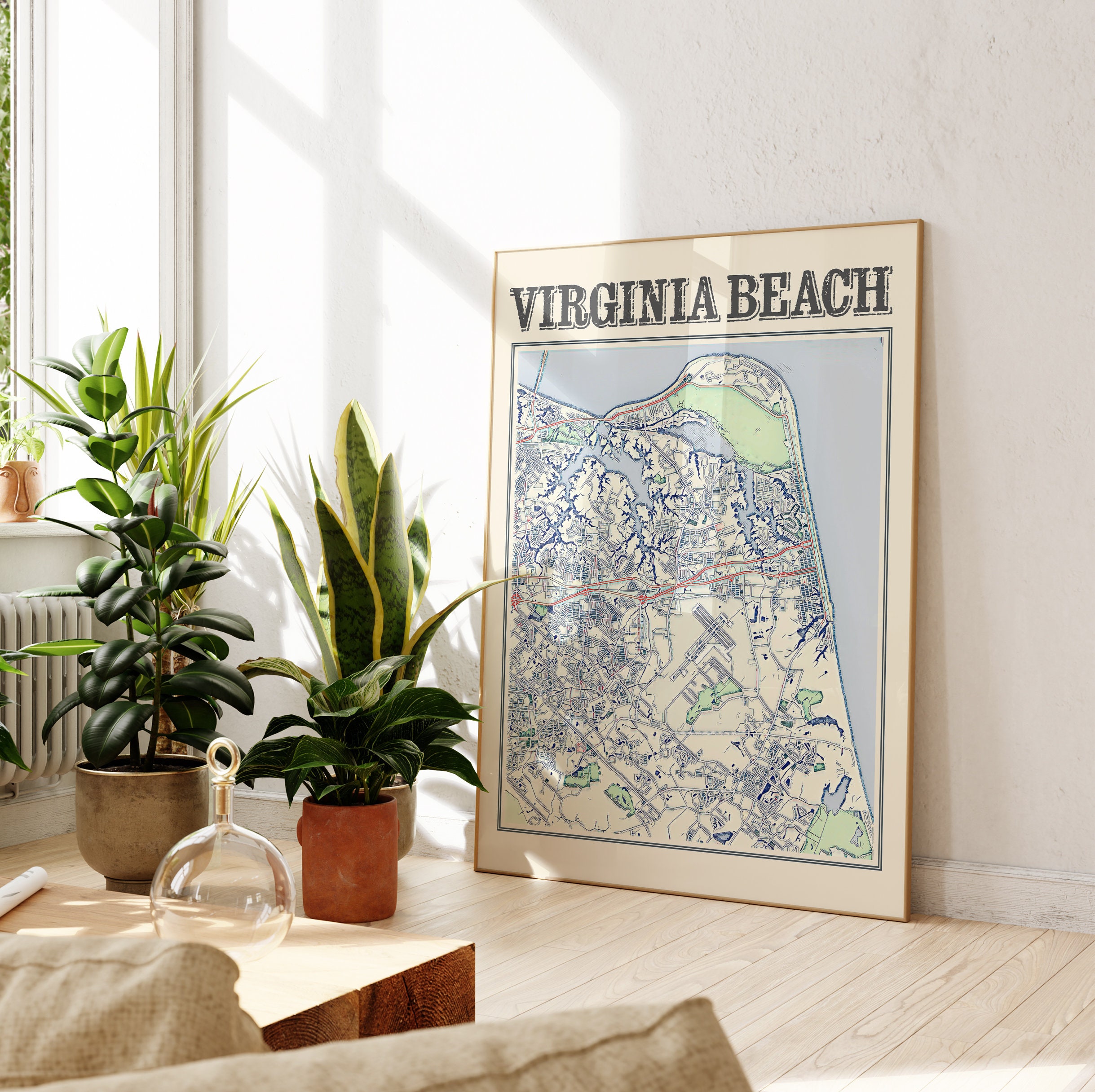 Antique Virginia Beach Map Poster of Virginia Beach Classic - Etsy