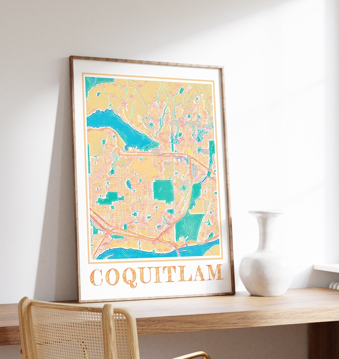 Coquitlam Map Poster Watercolor Painting Map of Coquitlam Print of ...