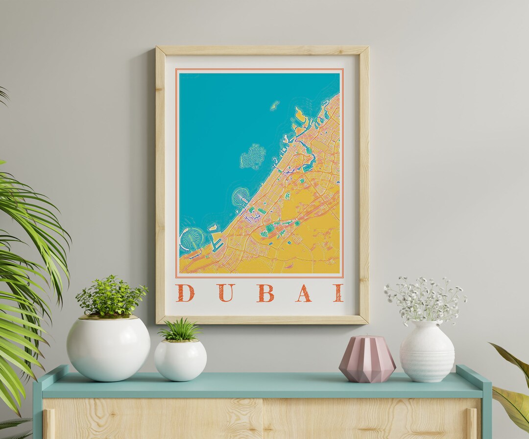 Watercolor Dubai Map Poster of Dubai UAE Map of Dubai Wall Art of ...