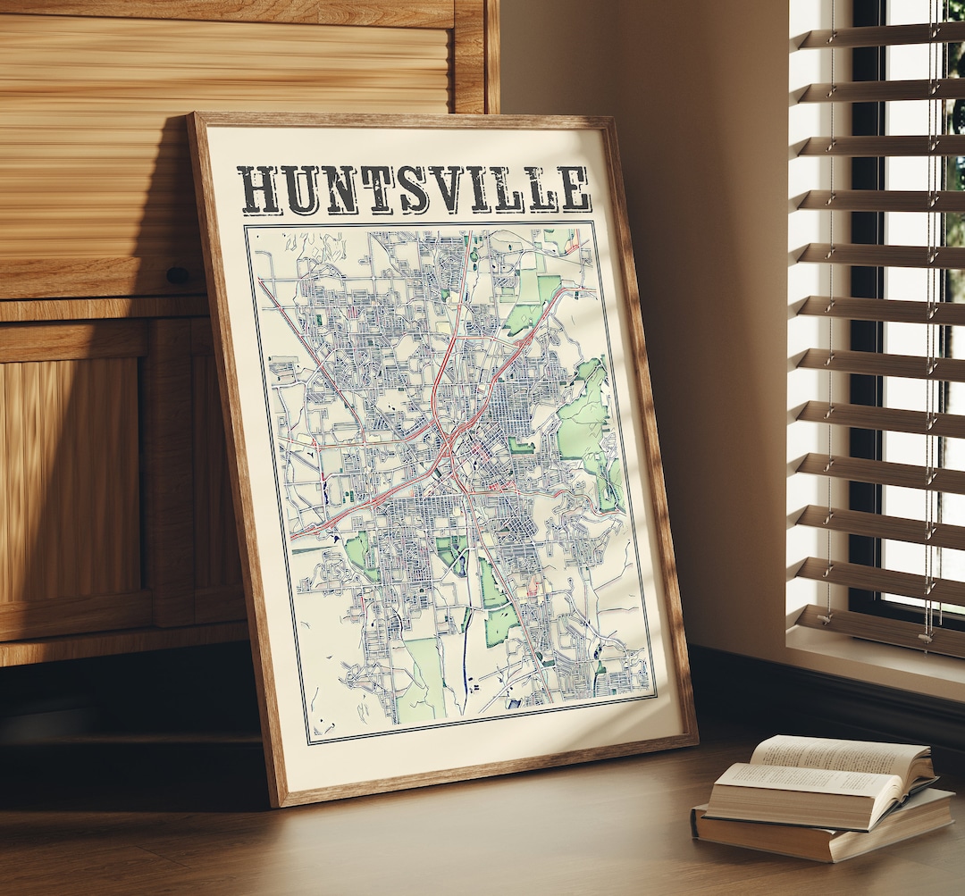 Antique Huntsville Map Poster of Huntsville Alabama Classic Map of ...
