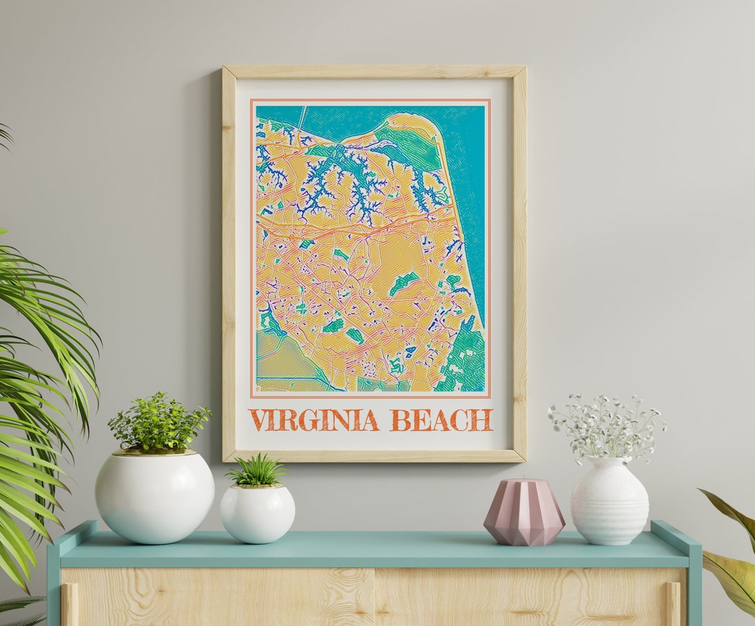 Watercolor Virginia Beach Map Poster of Virginia Beach Wall Art of ...