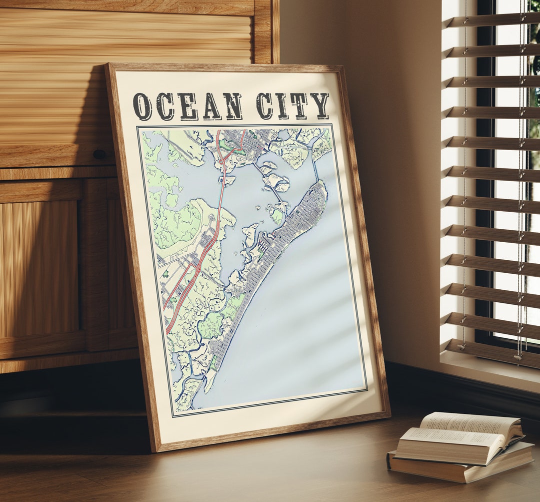Antique Ocean City Map Poster of Ocean City New Jersey Wall Art of ...