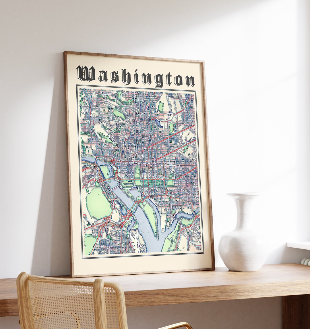 Washington Map Print, Classic Map of Washington, Washington Poster ...